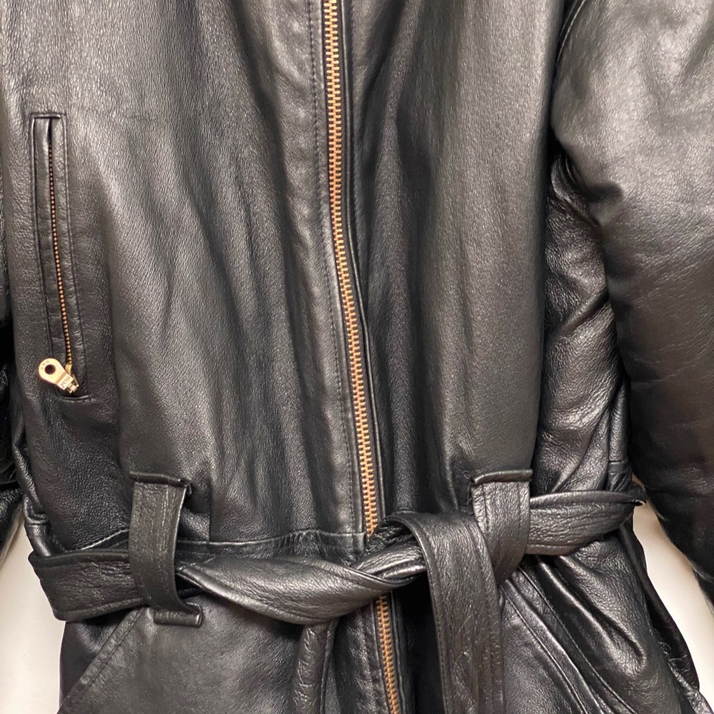 Wilda Leather Jacket Large Black Belted Parka - Gem